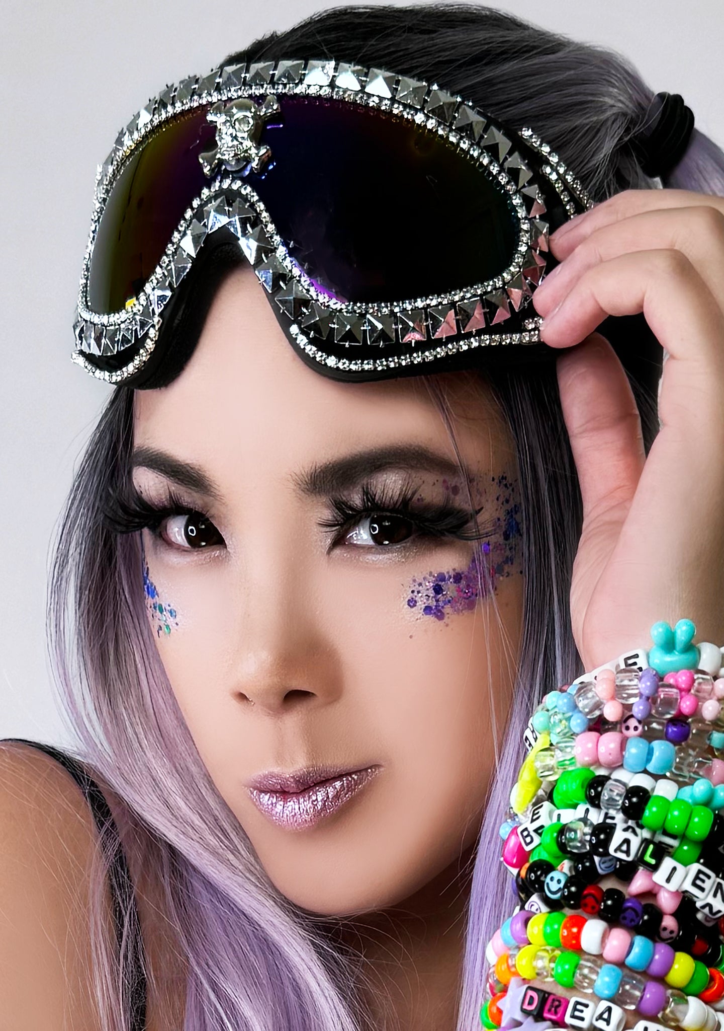 LASR Dune Diva Rhinestone Silver Rave Goggle | LASR – LA Style Rush