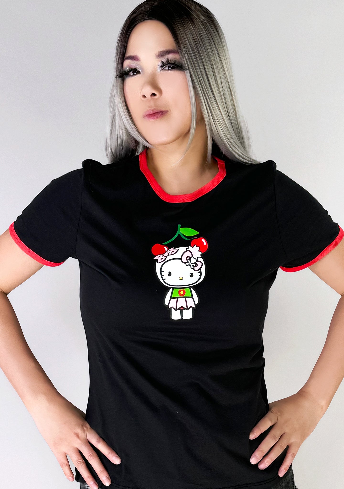 Tokidoki x Sanrio Hello Kitty Cherry Kitty Ringer Tee WNBT13002 | LASR ...