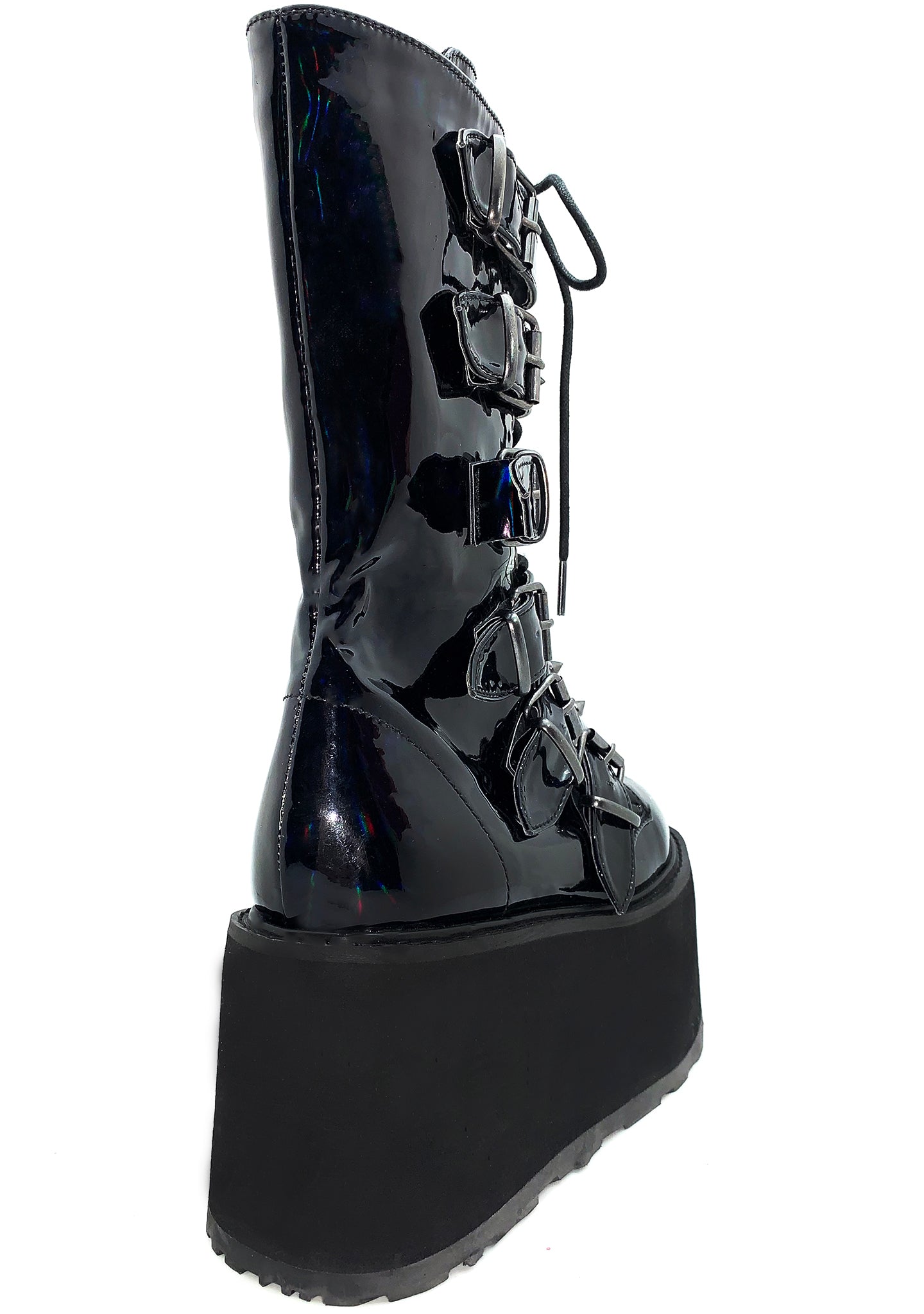 Demonia Damned Spike Platform Boots in Hologram Black at LAStyleRush ...